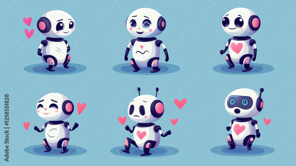 Cartoon set of robot emotions. Vector illustration of pensive, crying ...