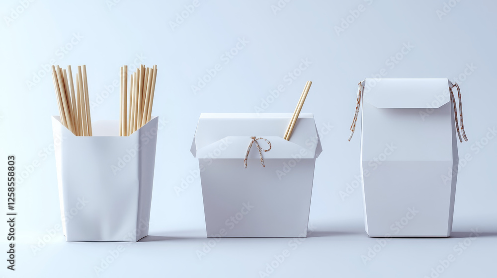 White paper lunch bag package for takeaway chinese food. Take away box ...