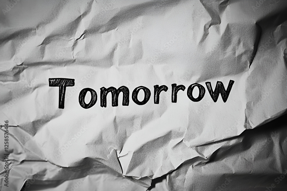 Tomorrow: A black and white image featuring the word "Tomorrow" printed ...