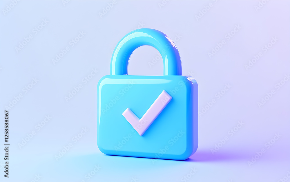 3D Blue Lock with Checkmark Symbol on Soft Pastel Background - Security ...