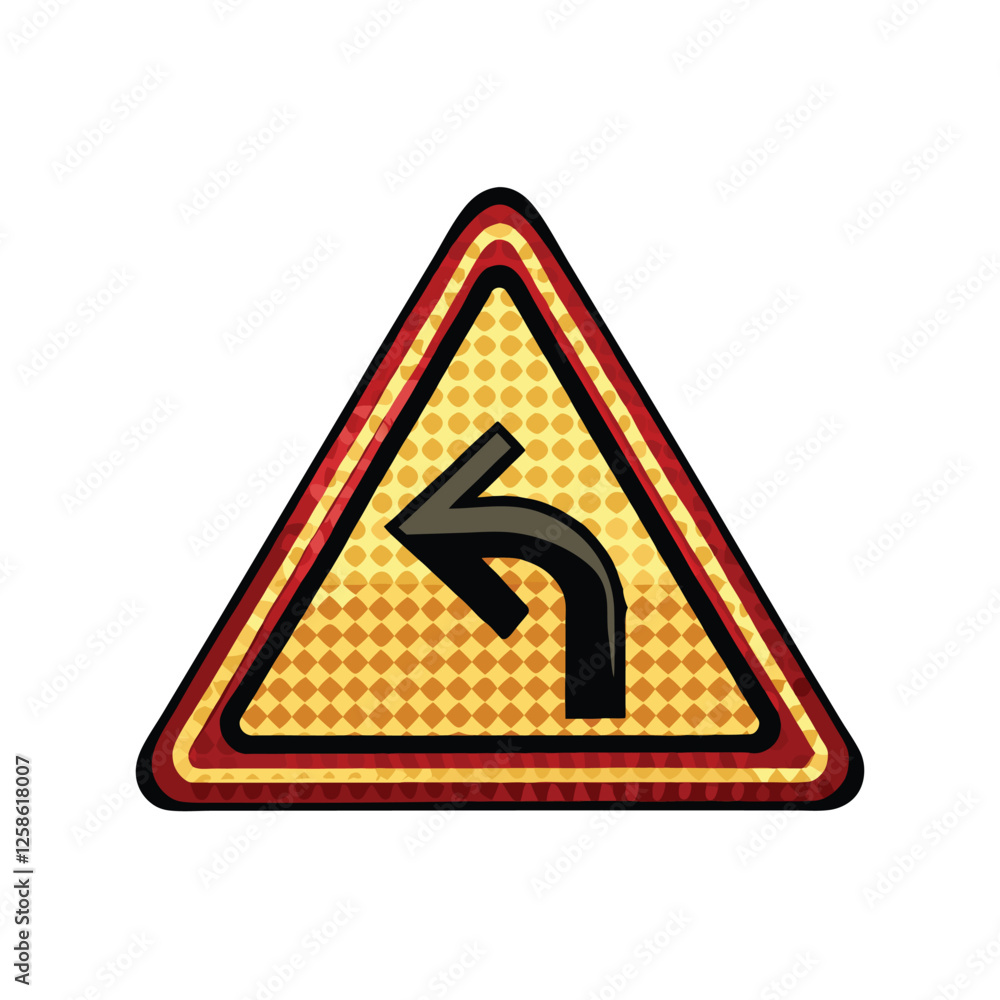 Design a vector graphic of a sharp turn warning sign, featuring a ...