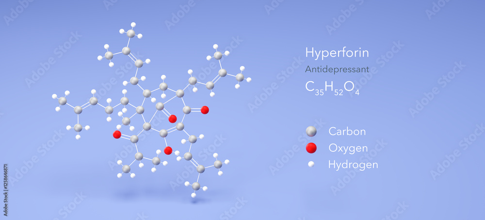 hyperforin, molecule, molecular structure, antidepressant, 3d model ...
