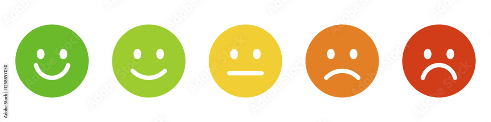 Five colorful emoji faces representing a satisfaction rating scale from ...