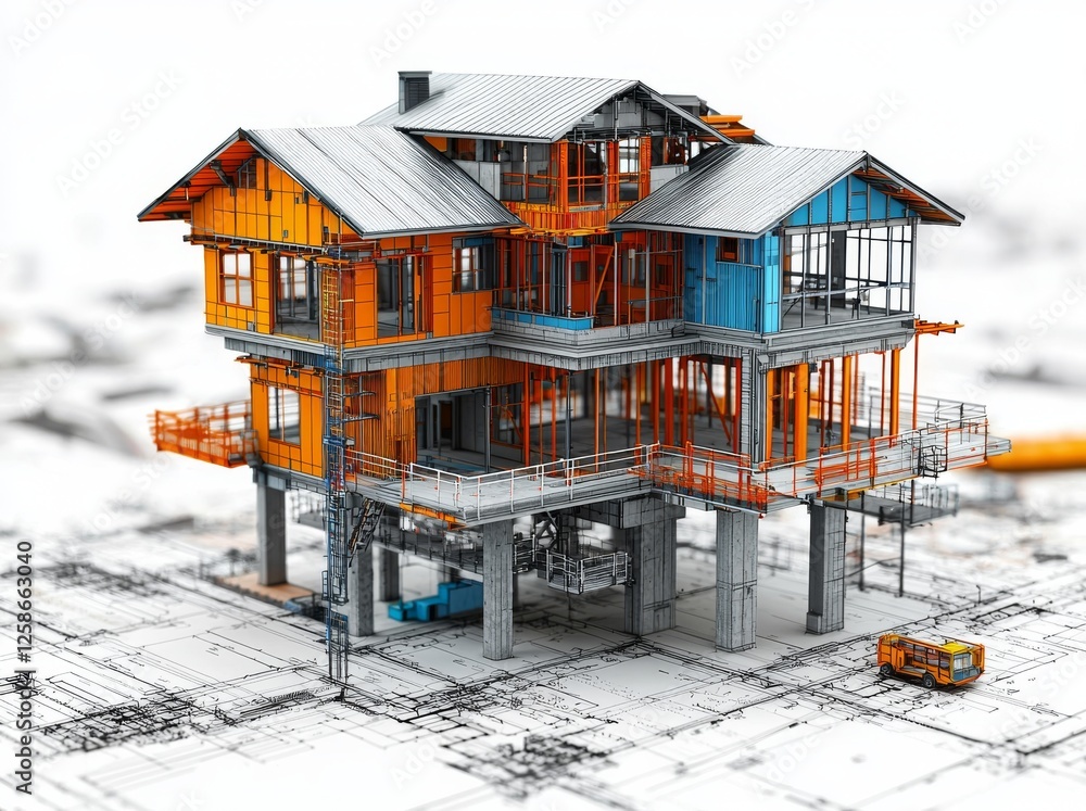 Metal structure Building Information Model. 3D BIM model. The ...