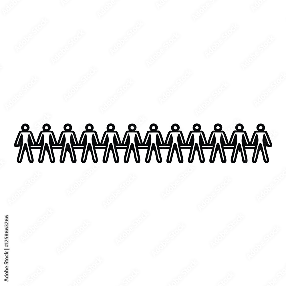 Design a minimalist icon depicting diverse sized people silhouettes ...