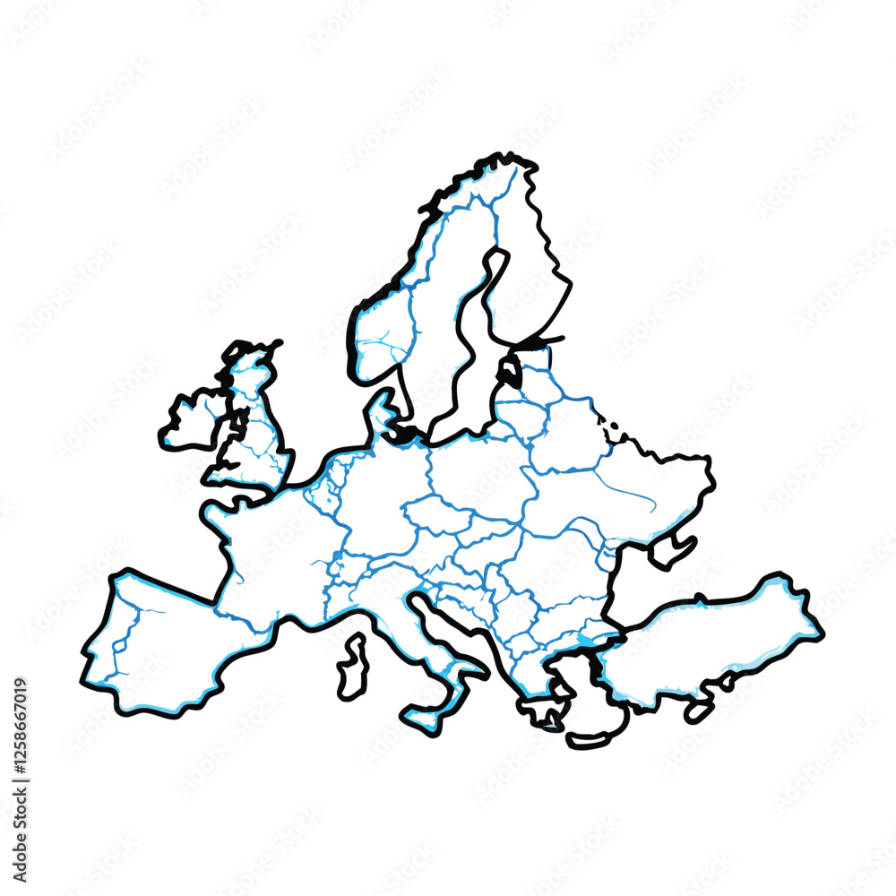 Create a highly detailed vector map of Europe with a specific country ...