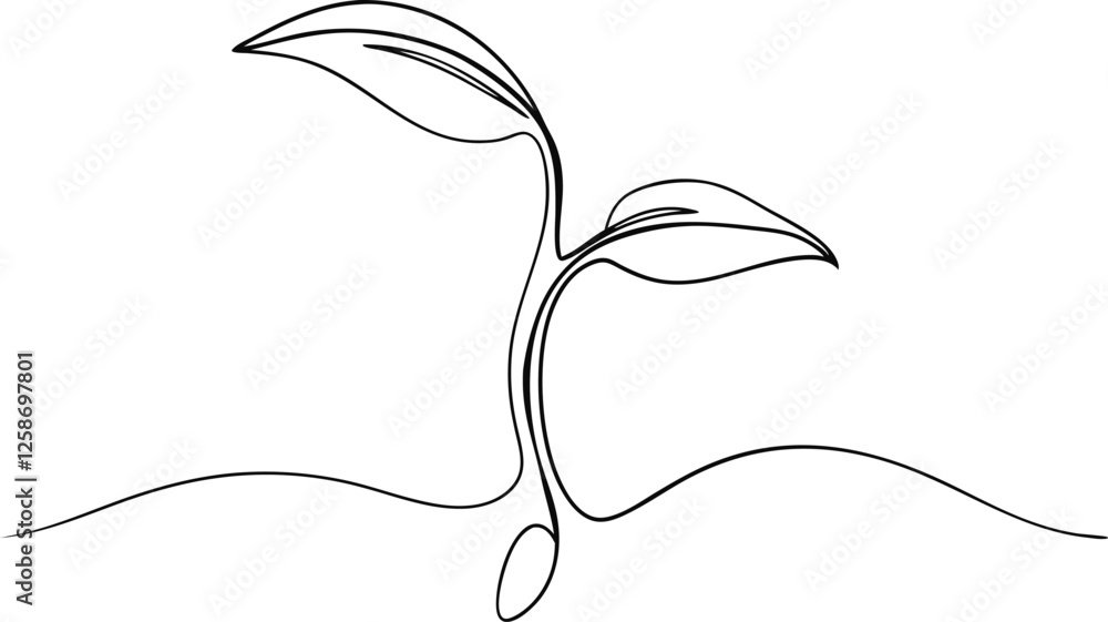 Singleline drawing of a sprouting seed, new plant growth, nature Stock ...