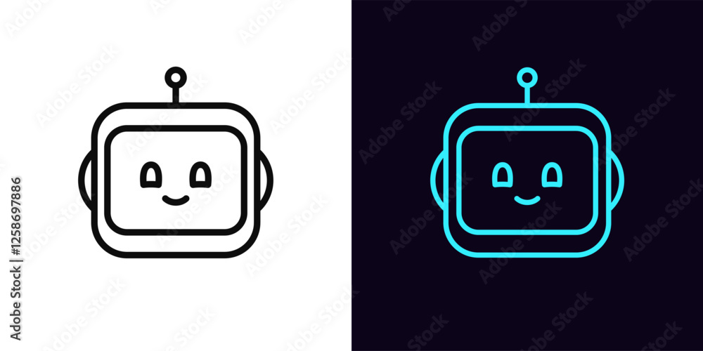 Outline chat bot icon, with editable stroke. Robot face with cute smile ...
