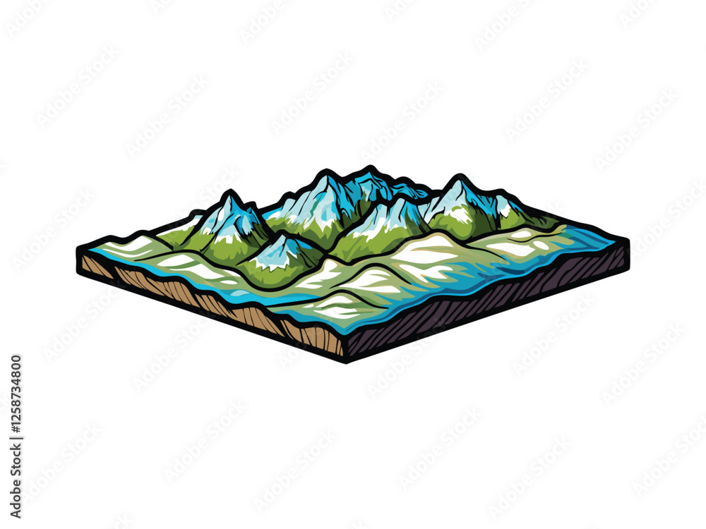 Create a detailed topographic vector map of the Alps, showcasing ...