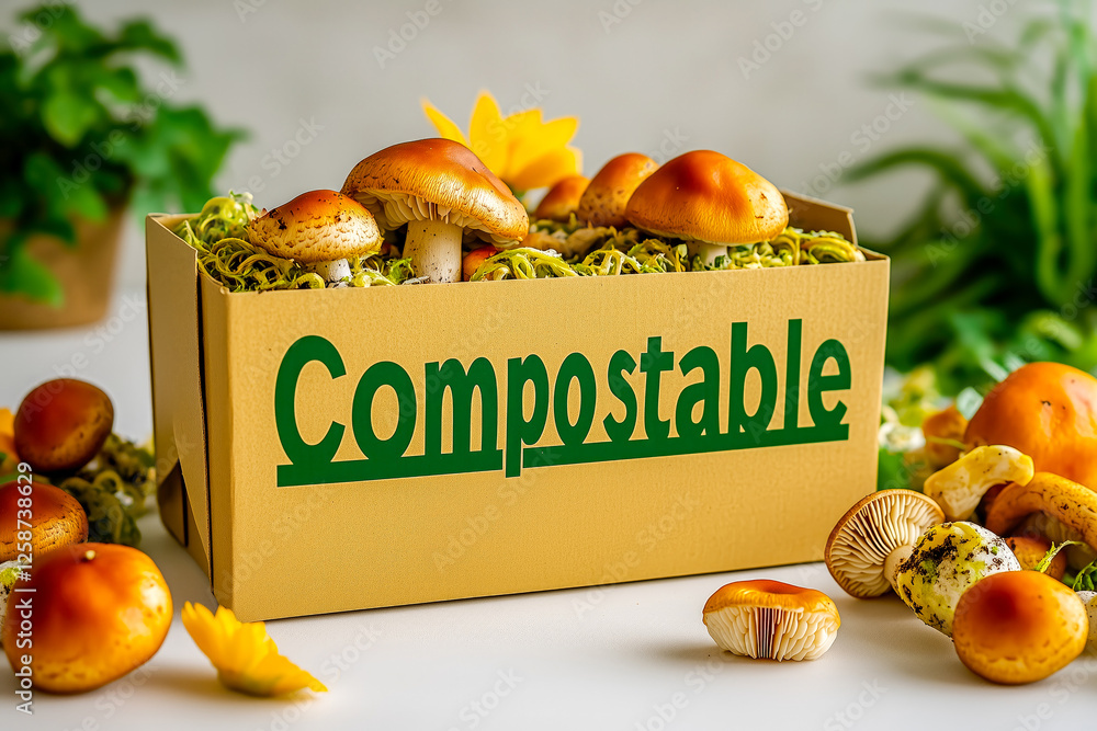 Mycelium based natural box packaging with text Compostable filled ...