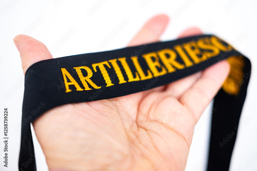 Historical military artifact Cap Band Marine, black ribbon Artillery ...