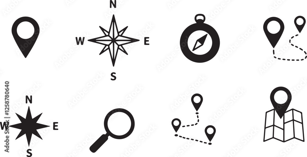 Simple Location and Direction Icons Set Map Markers, Compass Points ...