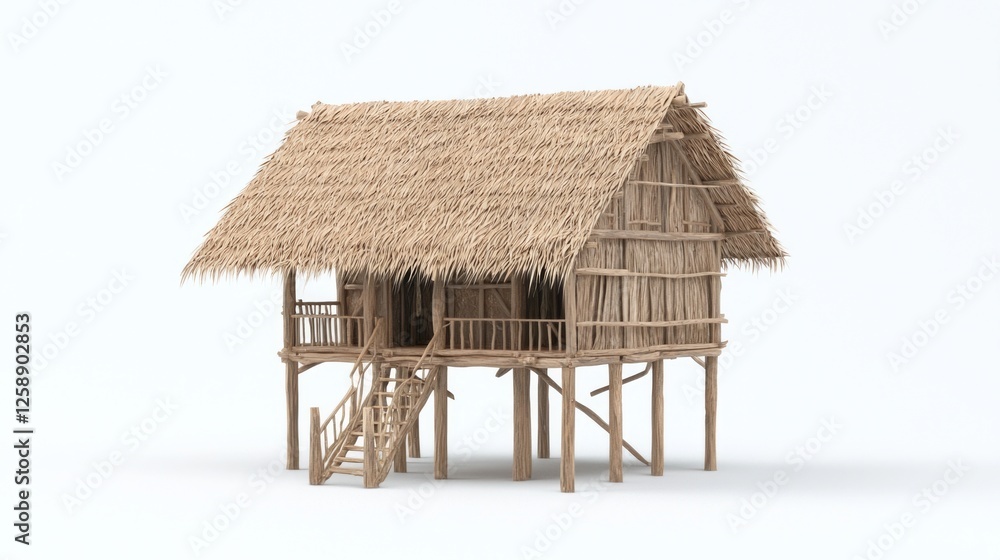 Detailed Cross Section Model of a Traditional Stilt House Structure ...