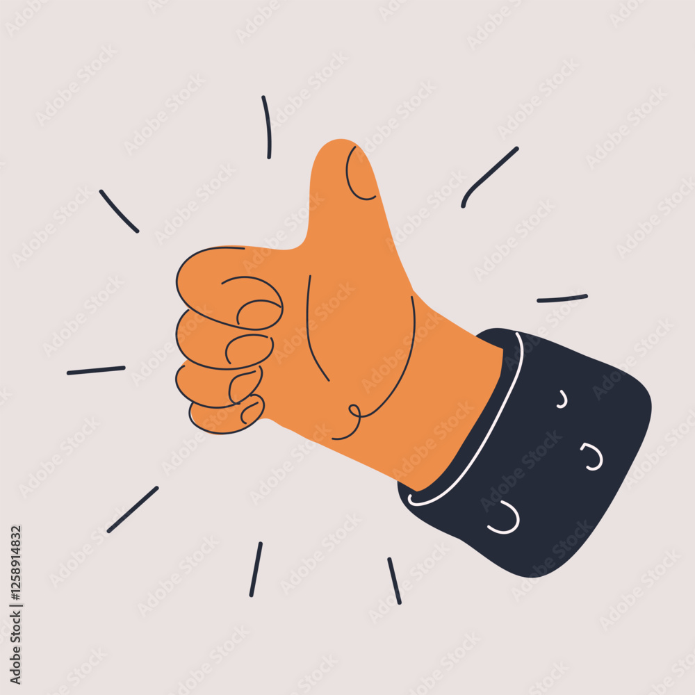 Cartoon vector illustration of a hand giving a thumbs-up, radiating ...