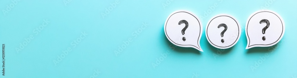 Three speech bubbles with question marks on a turquoise background ...