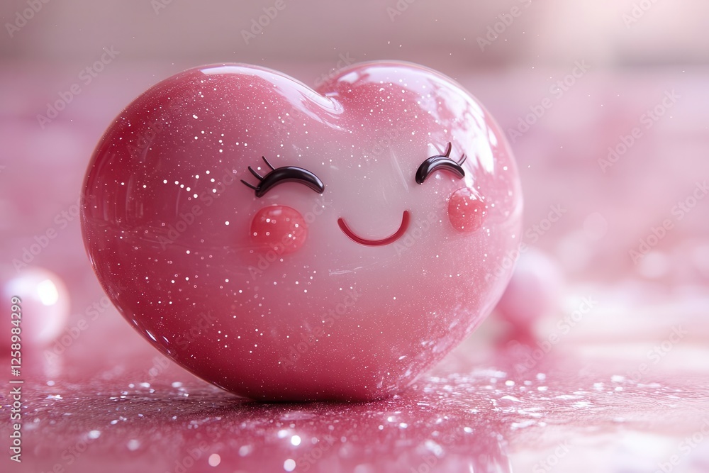 adorable 3d heart emoji character floating in pastel pink space glossy ...