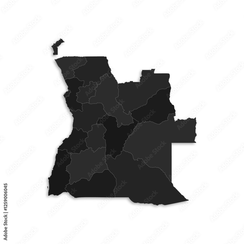 Angola map with border highlighted regions, states, isolated on white ...