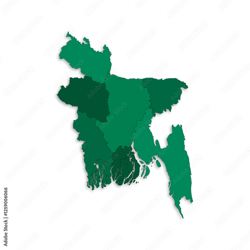 Bangladesh map with border highlighted regions, states, isolated on ...