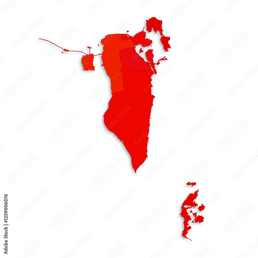 Bahrain map with border highlighted regions, states, isolated on white ...