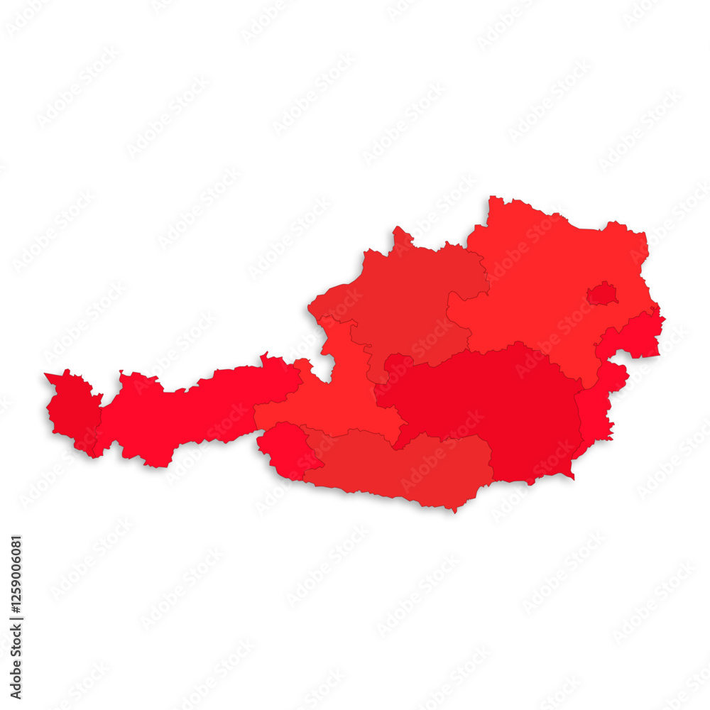 Austria map with border highlighted regions, states, isolated on white ...