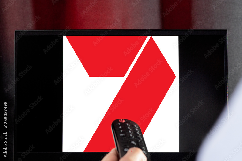 Bogota, Colombia - January 14, 2025: TV screen showing the logo of ...