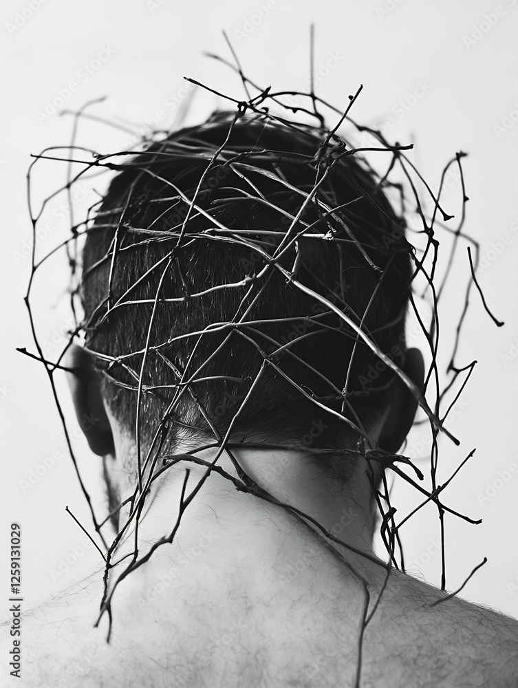 Artistic Portrait of a Man with Twigs in Hair Creating a Unique and ...