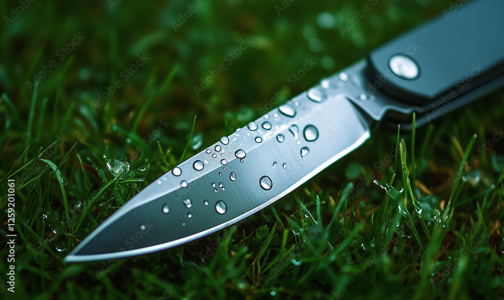 Pocket knife with a titanium handle laid on a patch, showcasing design ...