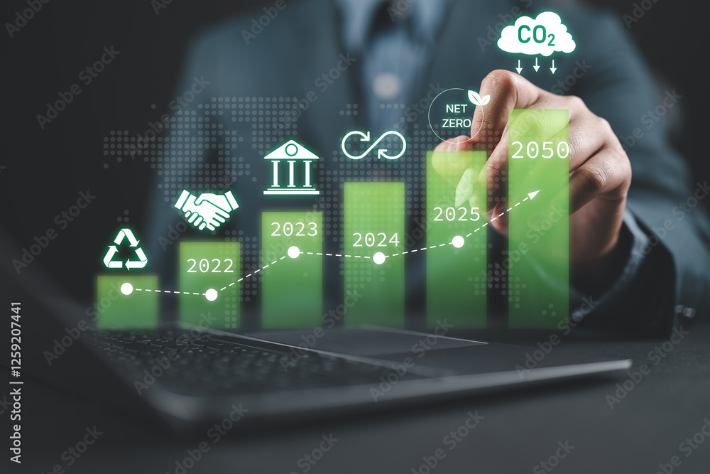 Carbon footprint Emission report graph. Carbon emission reduction target, low carbon economy ...