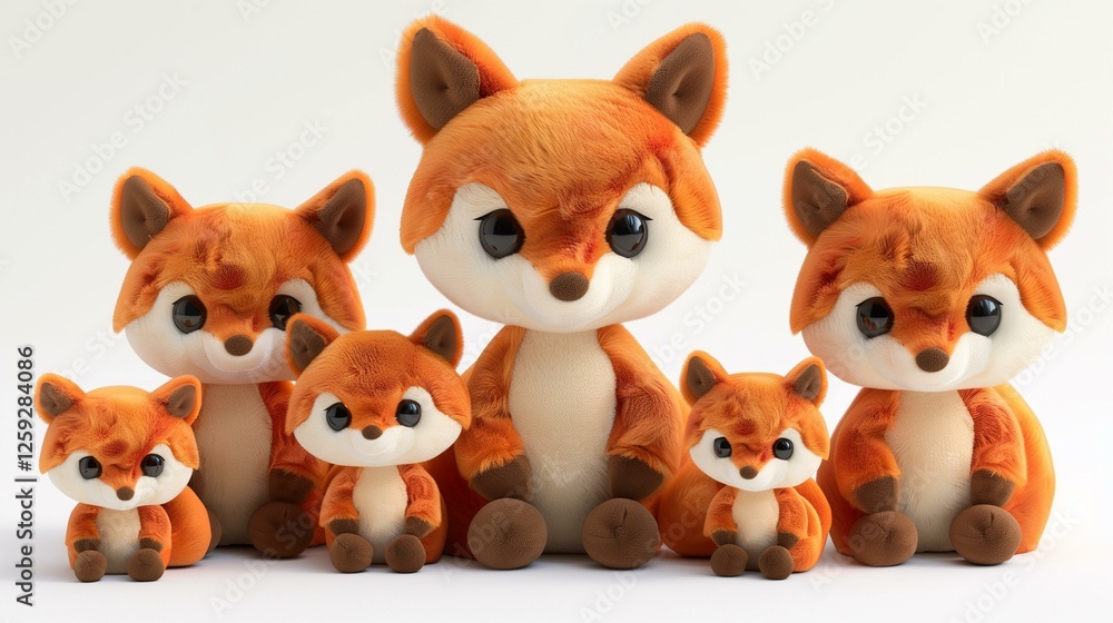 Adorable Family of Five Plush Fox Toys Sitting Together Stock Photo ...