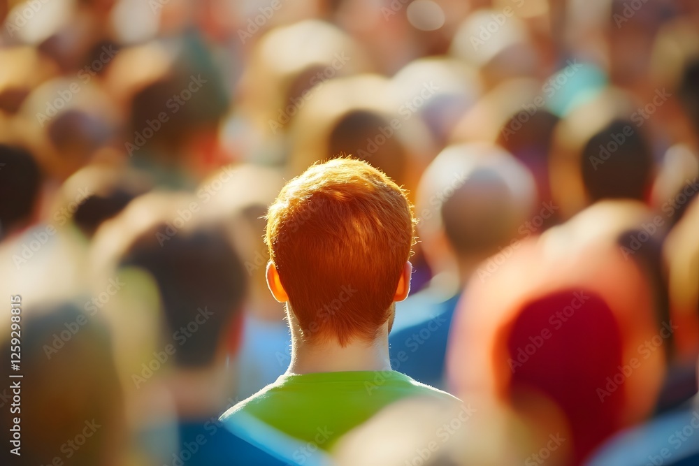 A fuzzy, out-of-focus crowd, with ain sharp focus, representing the ...