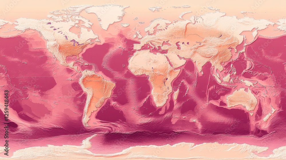 World map showing ocean depth, land elevation, geographical features ...