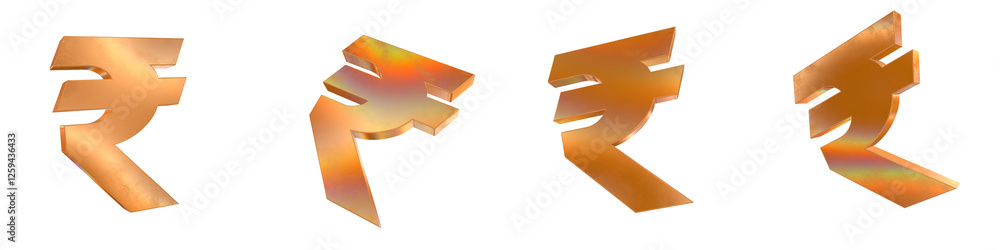 Set of 4 3d rupee symbol shapes with golden and rainbow effects ...