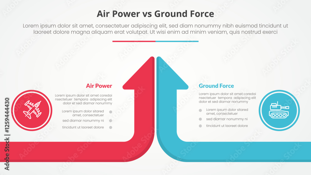 air power vs ground force comparison opposite infographic concept for ...