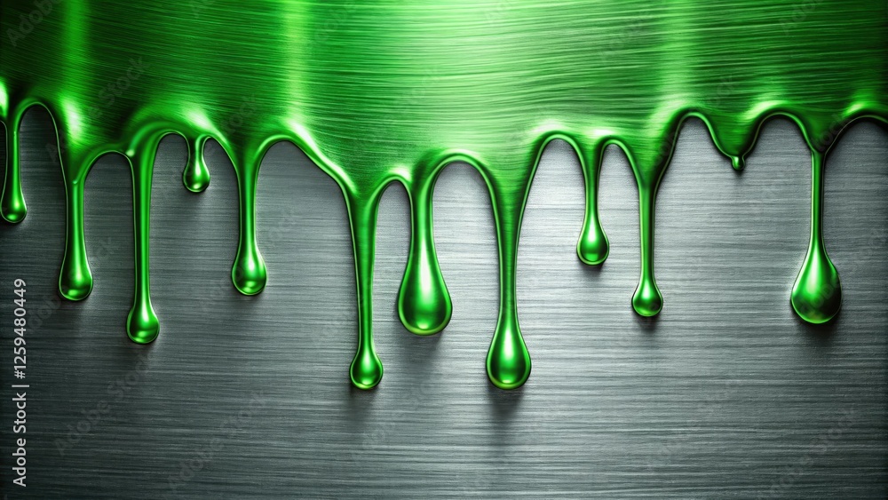 Dripping green liquid on a metallic surface, industrial equipment ...
