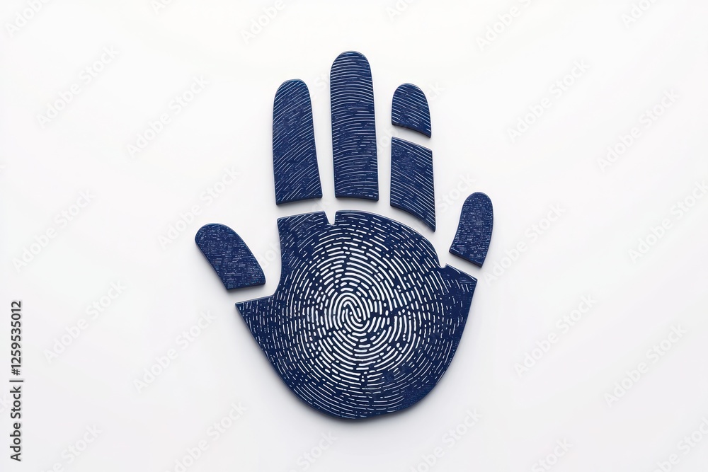 3D handprint scan icon, modern biometric design with sharp lines on ...