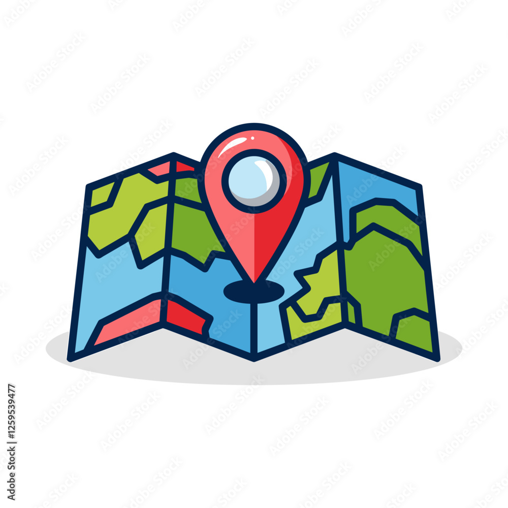 Cartoon Map with Location Pin Icon Stock Vector | Adobe Stock