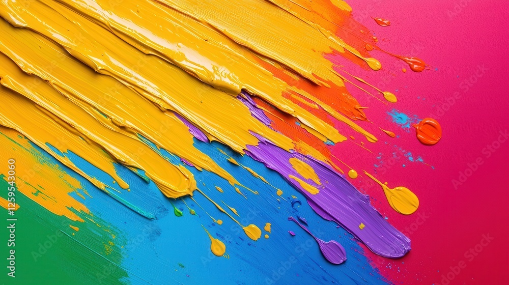Bright paint colors and a rainbow backdrop for creative ads. Stock ...