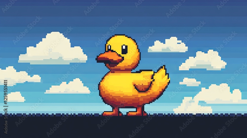 36.A retro 8-bit pixel duck icon, featuring bright primary colors and a ...
