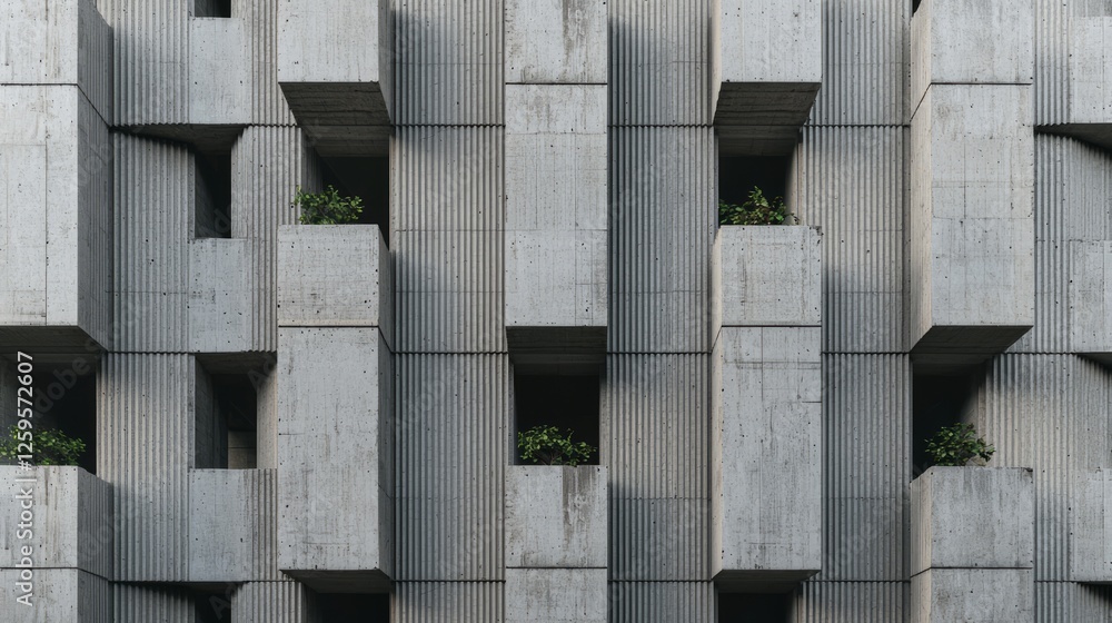 Modern Eco-Brutalist Architecture: Stacked Parallelogram Blocks with ...