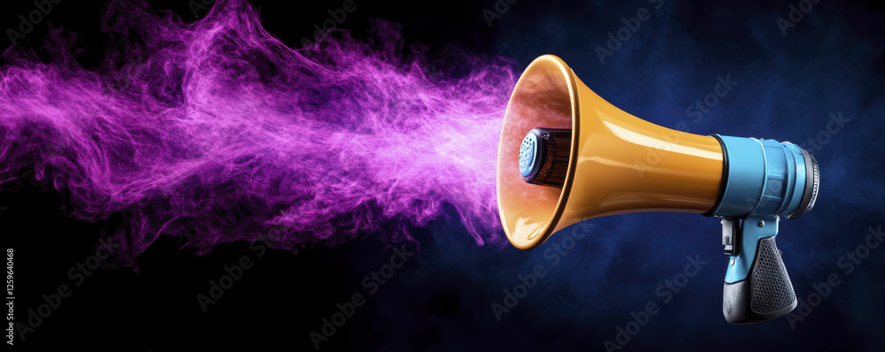 vibrant megaphone amplifying sound with colorful smoke effects ...
