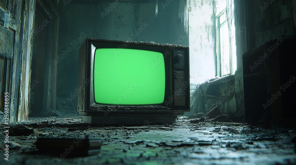 Dusty Room Green Screen Vintage Television. AI Generated Stock ...