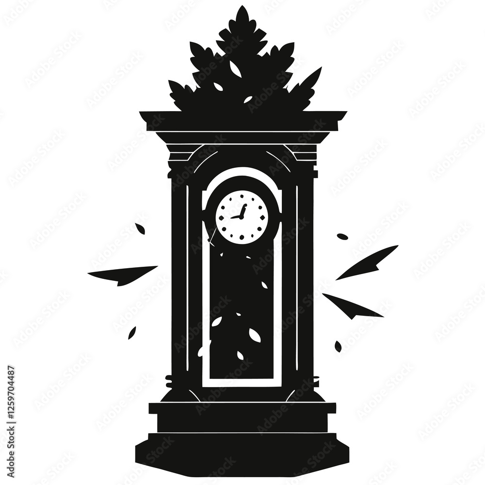 silhouette vector of broken grandfather clock stuck at midnight Stock ...
