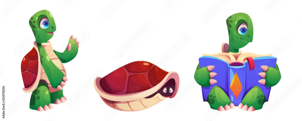 Cute turtles set isolated on white background. Vector cartoon ...