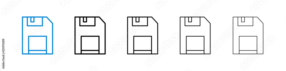 Floppy disk icons in five different stroke sizes Stock Vector | Adobe Stock