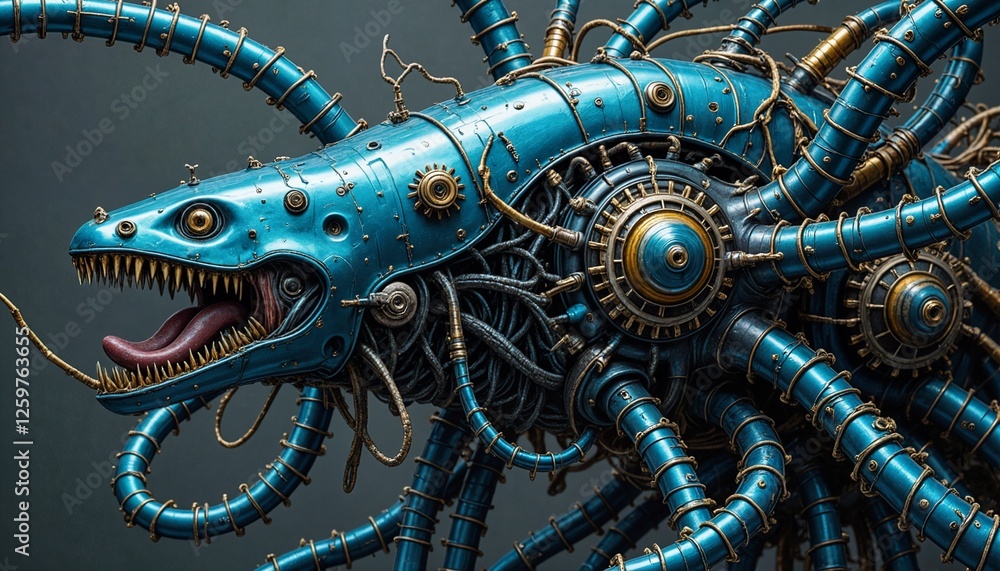 Robotic Octopus with Mechanical Teeth: Futuristic Sea Creature Artwork ...