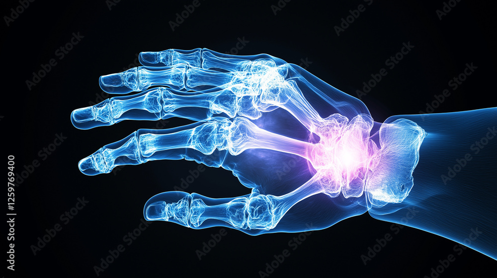 Wrist Pain: An x-ray image of a human wrist, with the bone structure ...