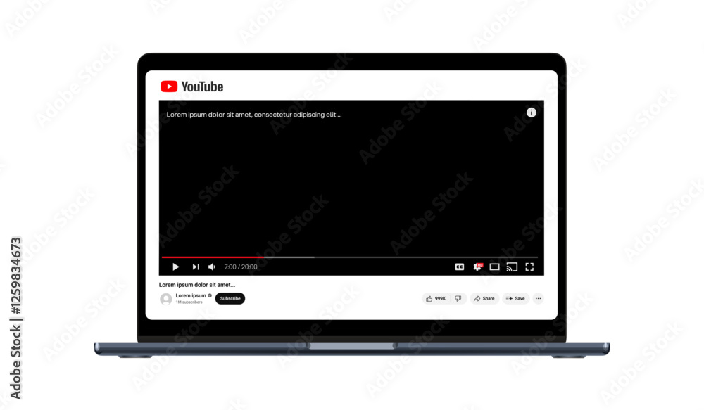 Youtube multimedia player window template. Youtube video template set ...