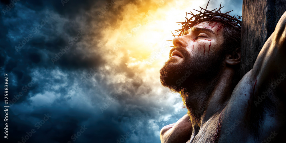 A photorealistic painting depicting the crucifixion of Jesus Christ. AI ...