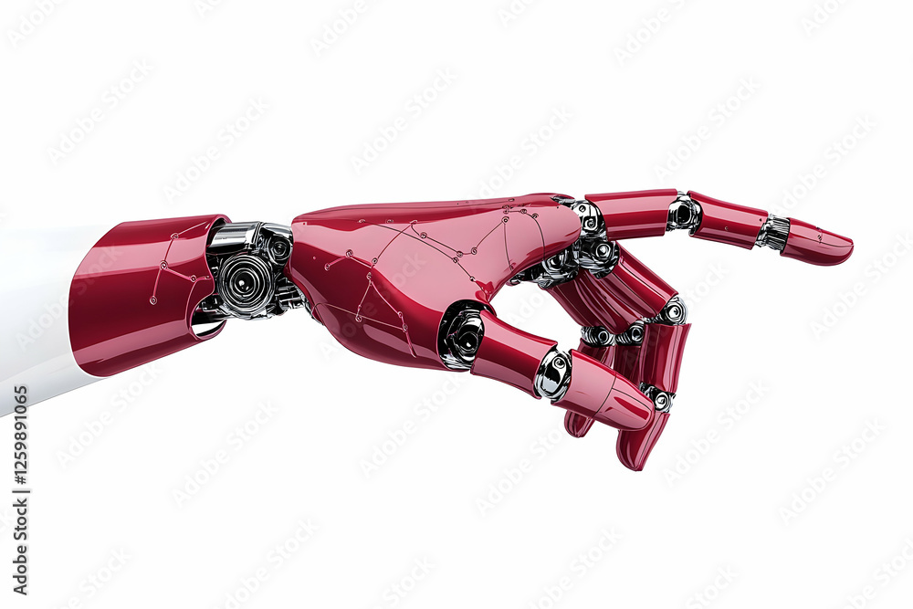 Robotic hand pointing against white background for future innovation ...