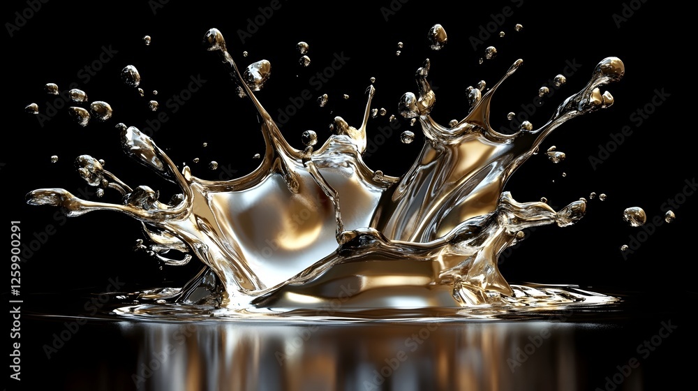 Liquid Chrome Explosion:Dynamic Metal Splashes Frozen in Futuristic Sci ...